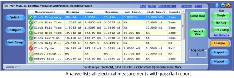 eMMC and SD Electrical Validation and Protocol Decode Software