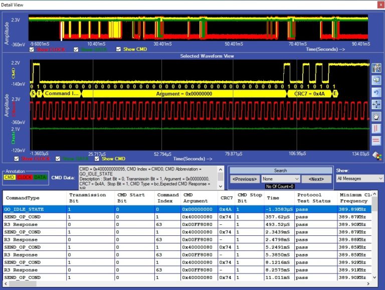 eMMC and SD Electrical Validation and Protocol Decode Software