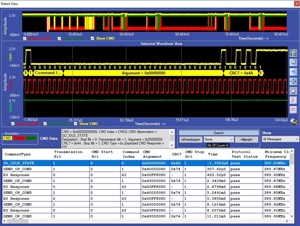 eMMC and SD Electrical Validation and Protocol Decode Software